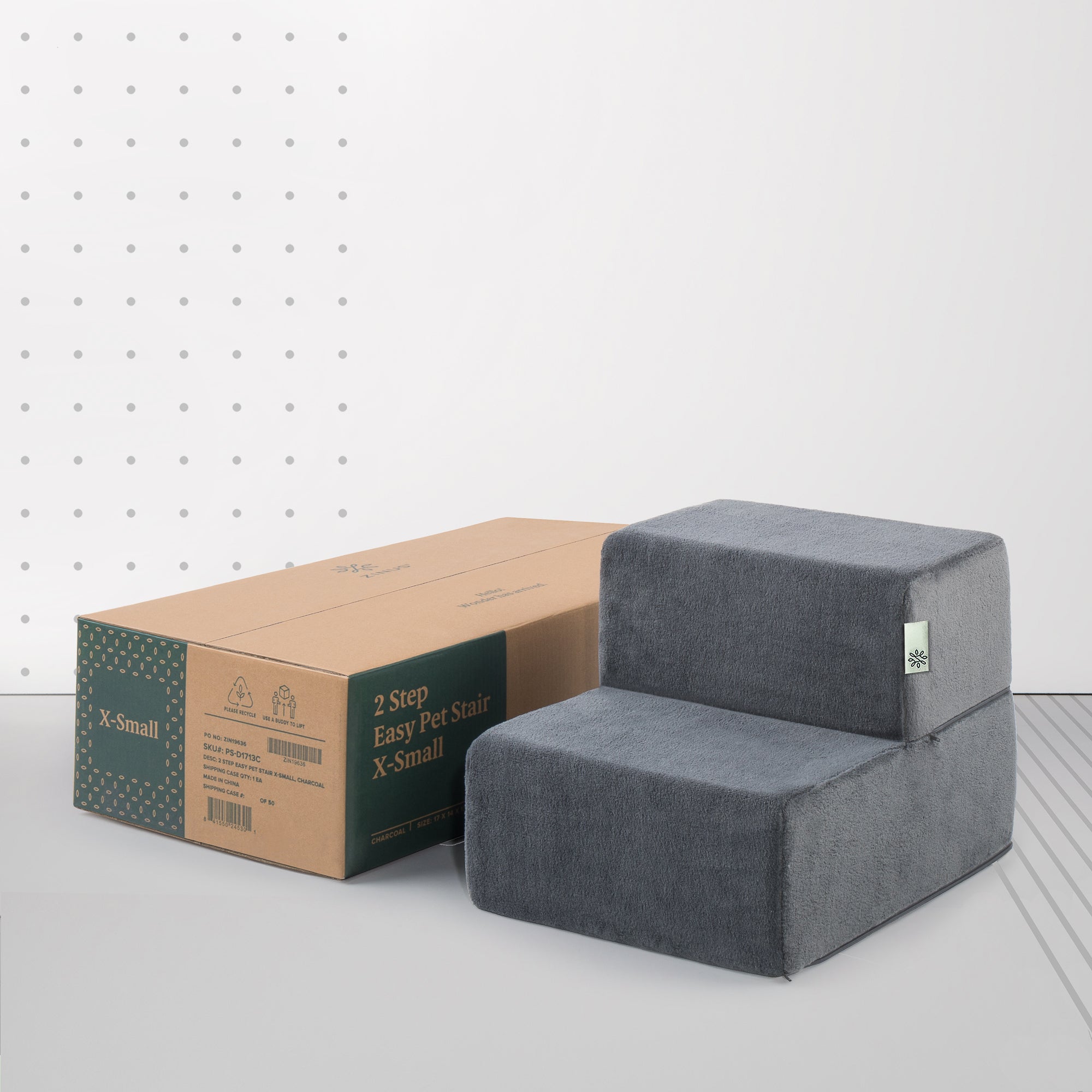 2-Step Pet Stairs – Charcoal Foam Ramp for Small Pets | Zinus
